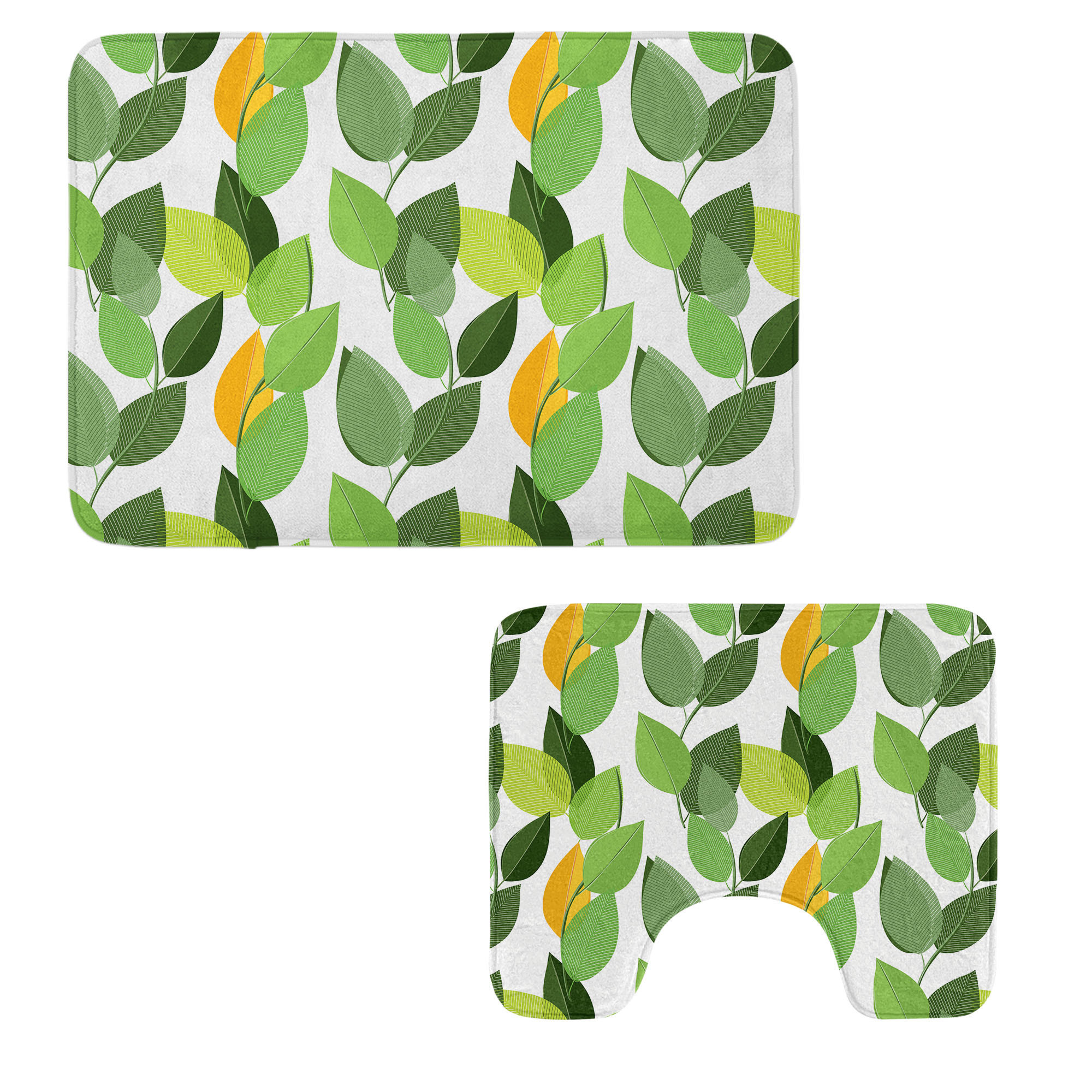 East Urban Home Leaves Bathroom Rug Set 2 Pieces Rectangle & Contour ...