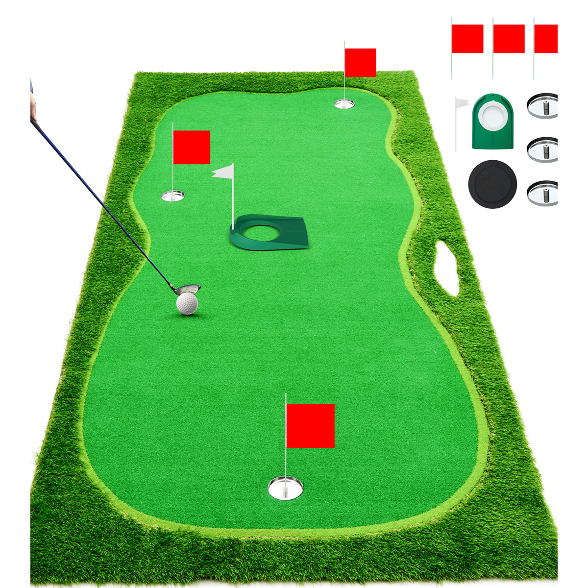 MUKE Indoor & Outdoor Putting Mat with Stainless Steel Cups, Adjustable ...