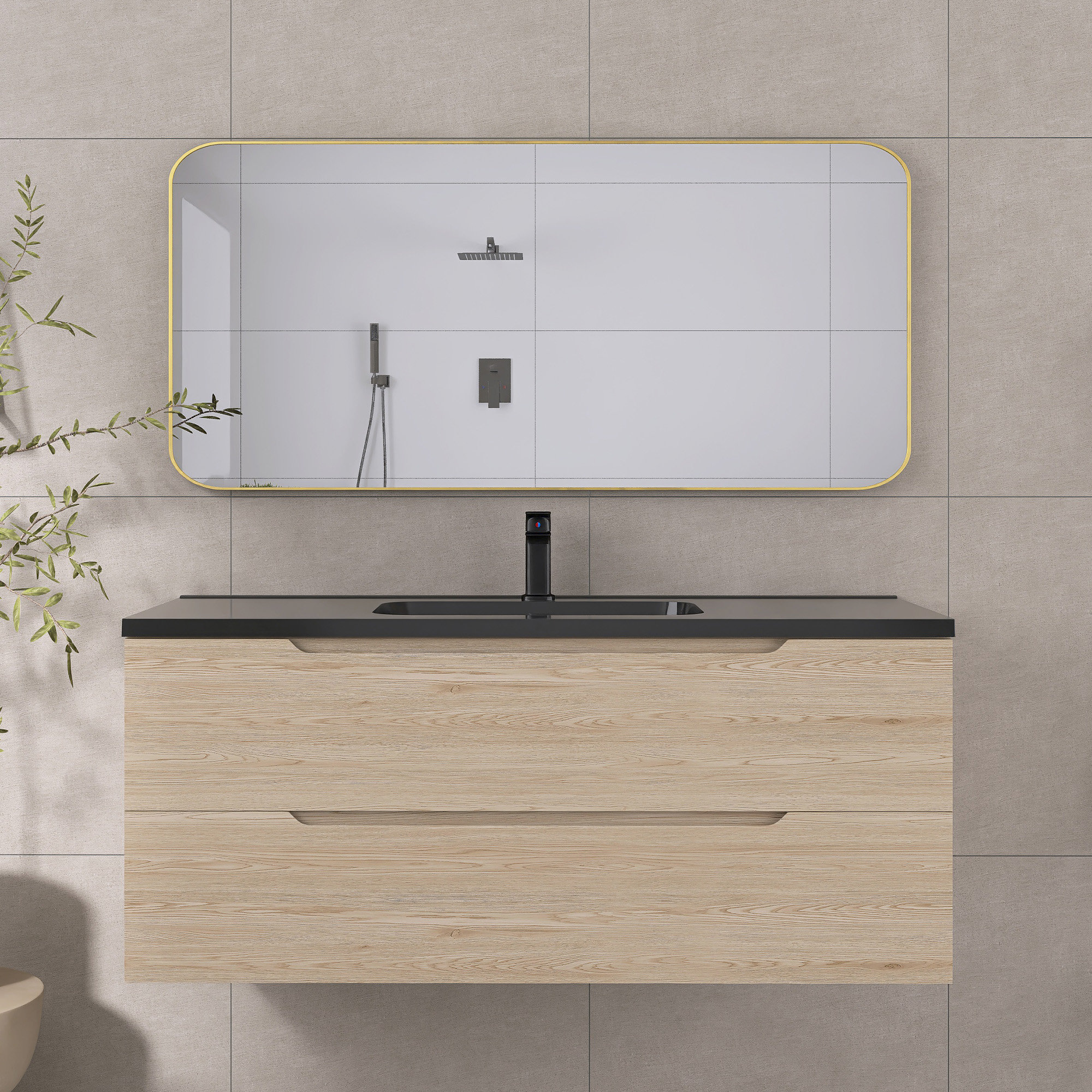 Staykiwi 48'' Single Sink Wall-Mounted Bathroom Vanity With Black ...