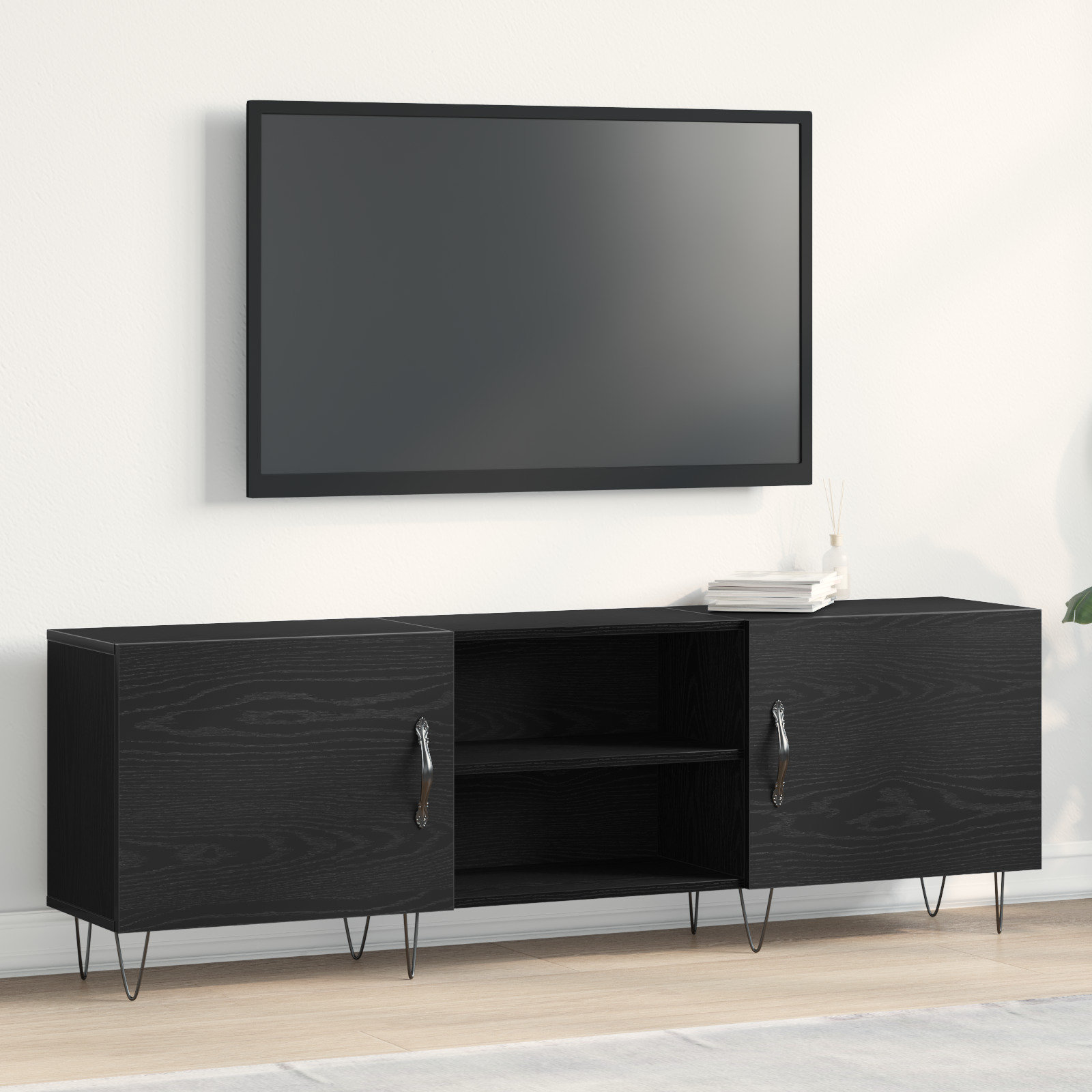 VidaXL TV Cabinet Black Oak Engineered Wood Large TV Cabinet - Wayfair ...