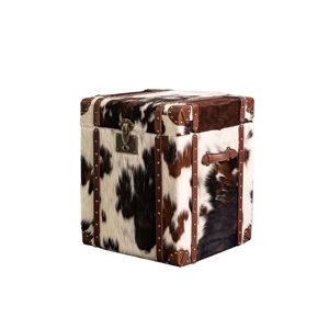 Industrial Style Sofa Cowhide Side Table With Wooden Frame 23.62 ...