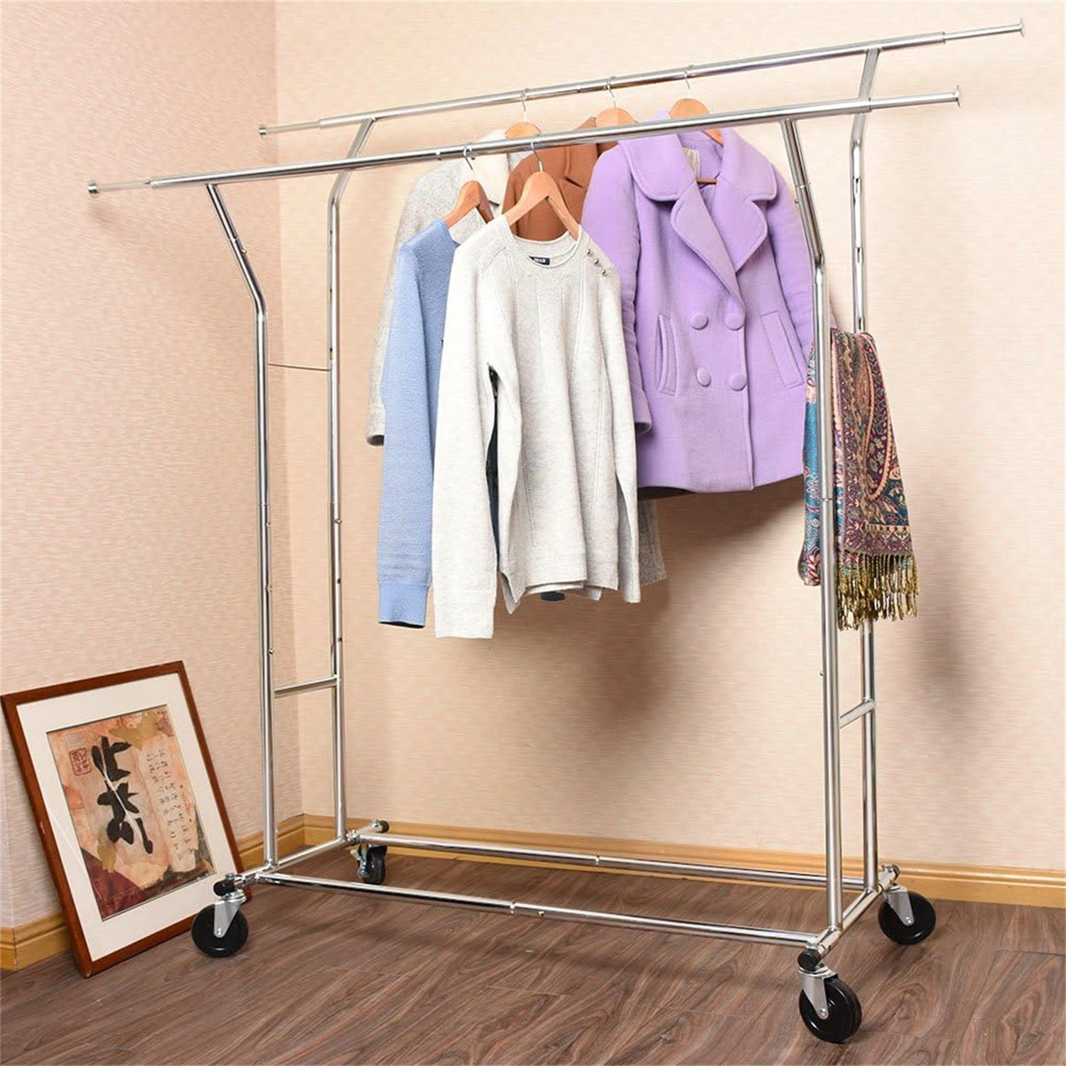 Rebrilliant Niccolino Steel Adjustable Rolling Clothing Rack | Wayfair
