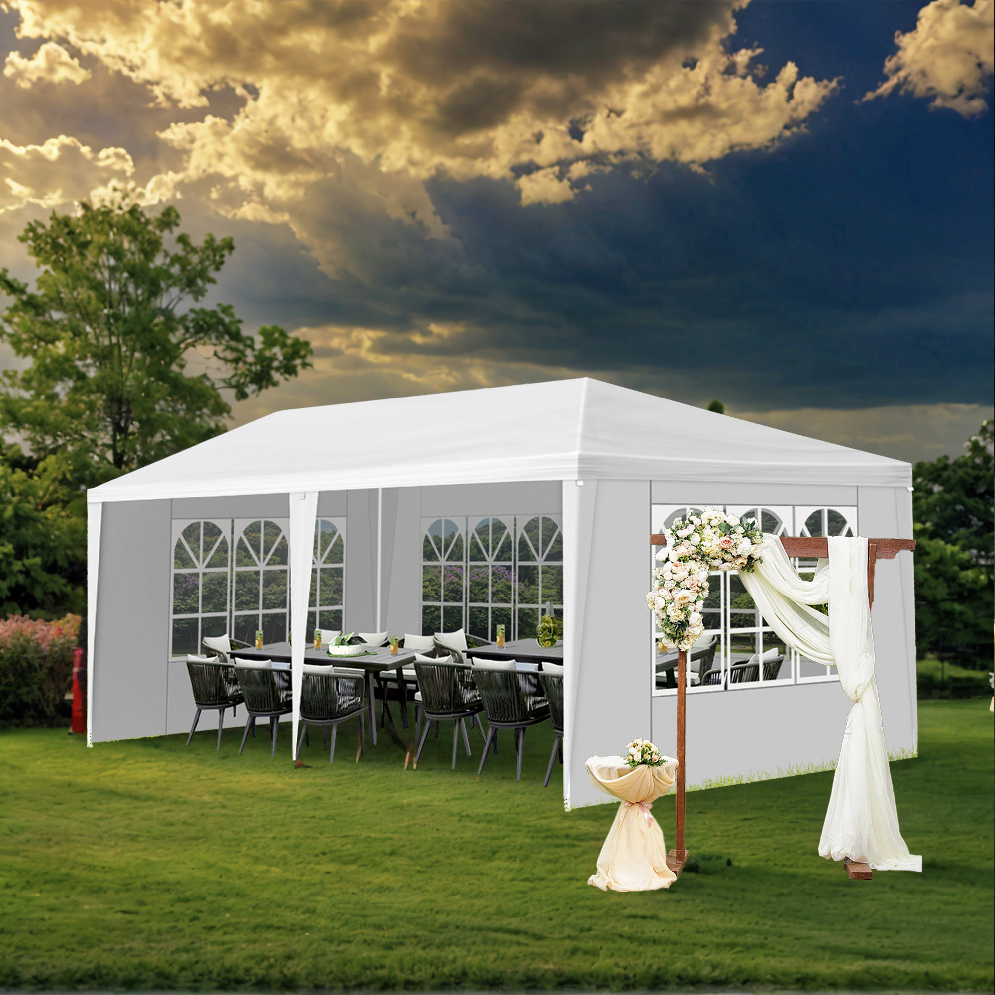 Junmei 10 Ft. W X 20 Ft. D Metal Canopy Tent With 4 Removable Sidewalls ...