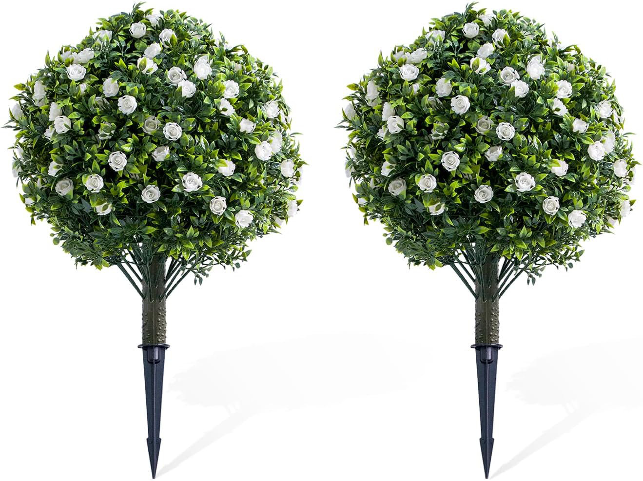 gaomon Set of 2 Artificial Topiary Ball Trees with Metal Stakes, UV ...