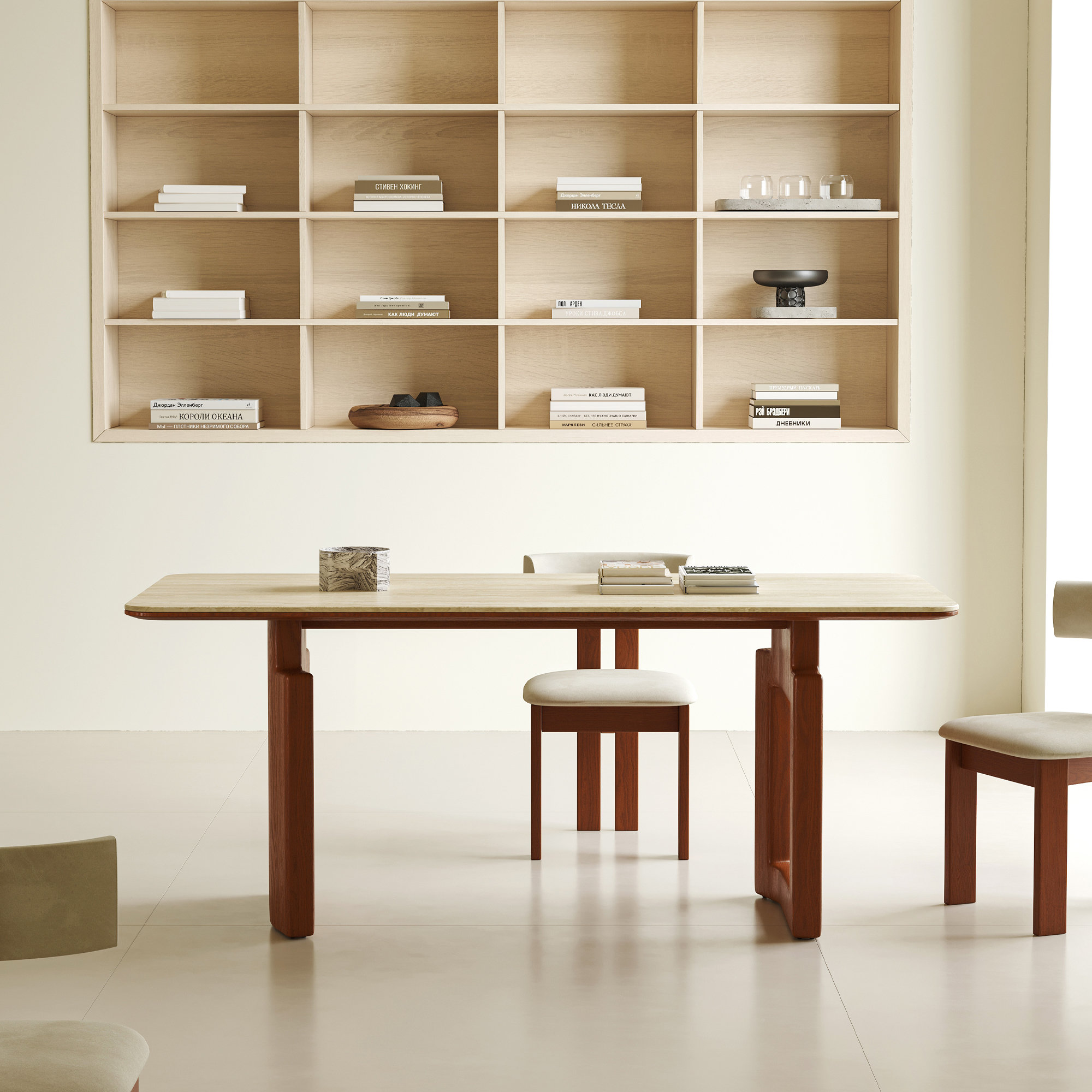 Latitude Run® Mid-century Style Dining Table With Stone Top And Solid ...