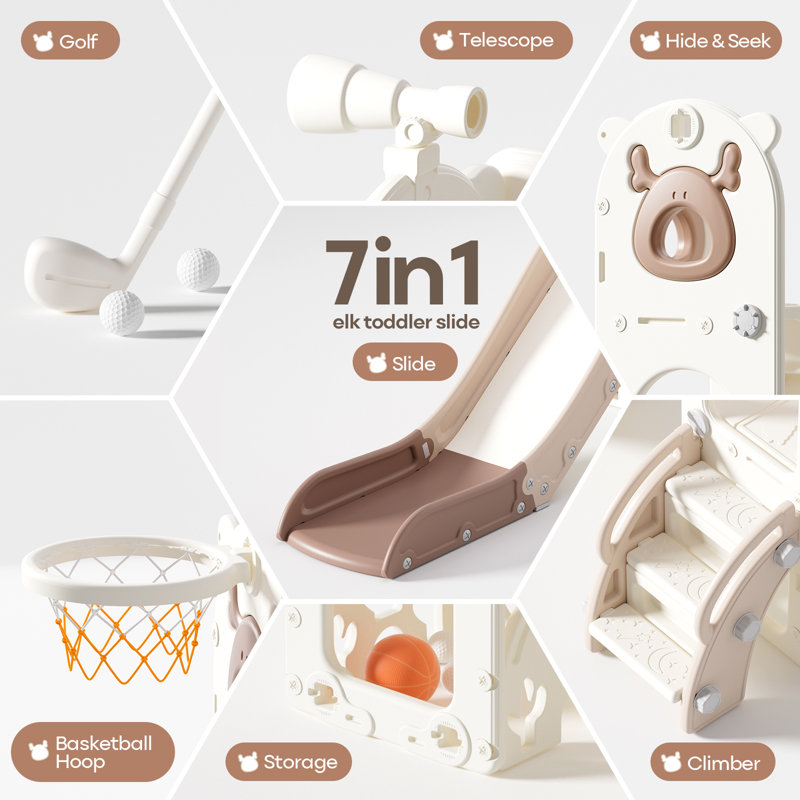 Uanlauo 7 In1 Elk Toddler Slide, Kids Indoor Slide For Toddlers ,baby ...
