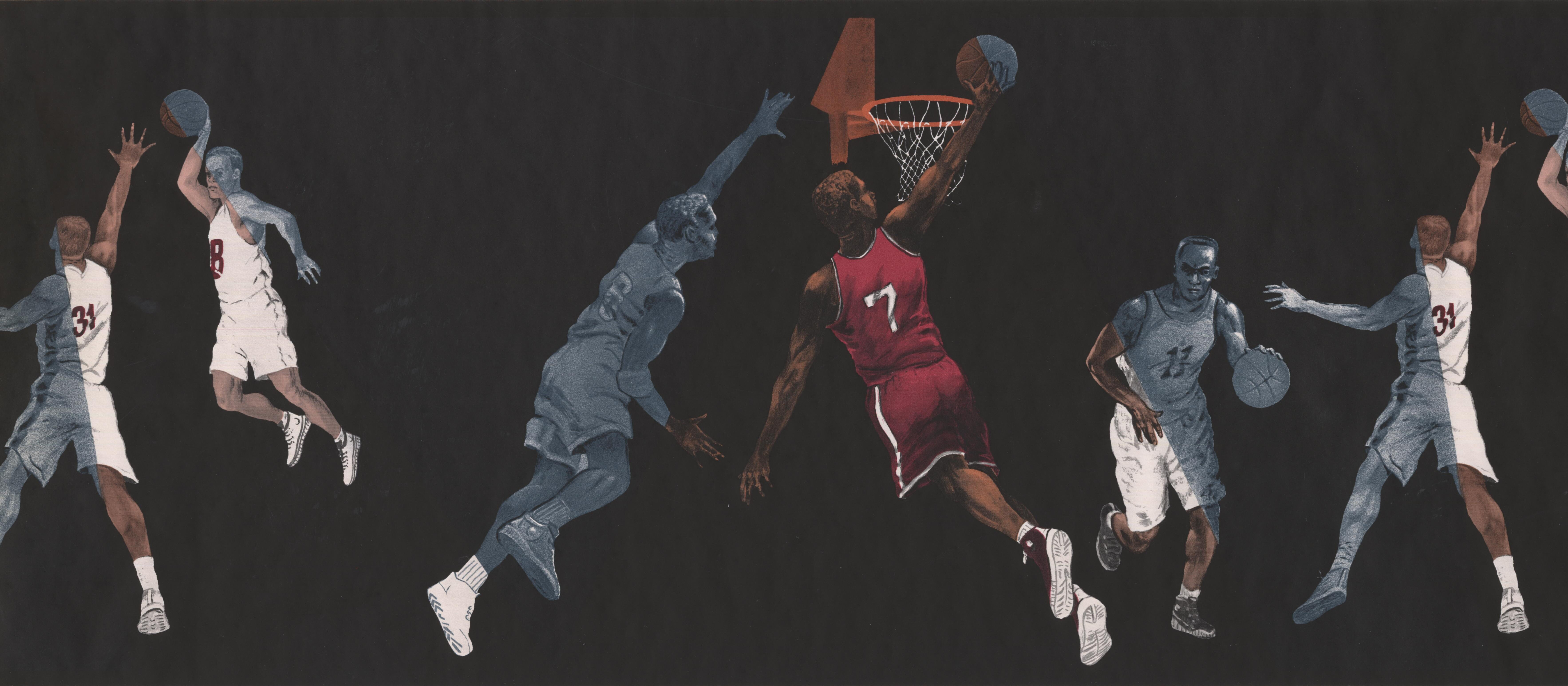 CONCORD WALLCOVERINGS ™ Basketball Players Sports Retro Design 15' L x ...