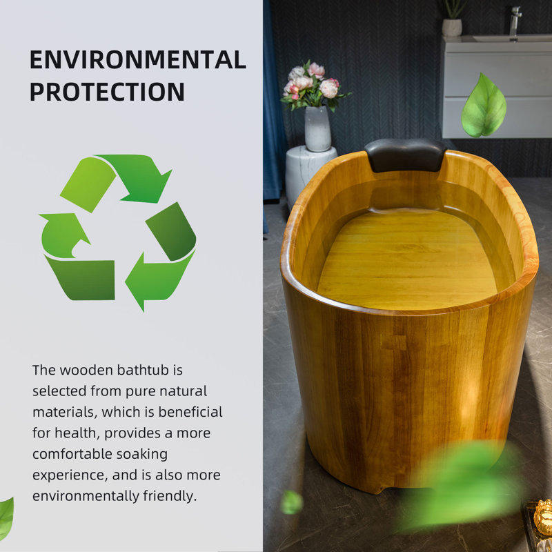 WoodBridge 59'' x 29.5'' Freestanding Soaking Wood Bathtub | Wayfair