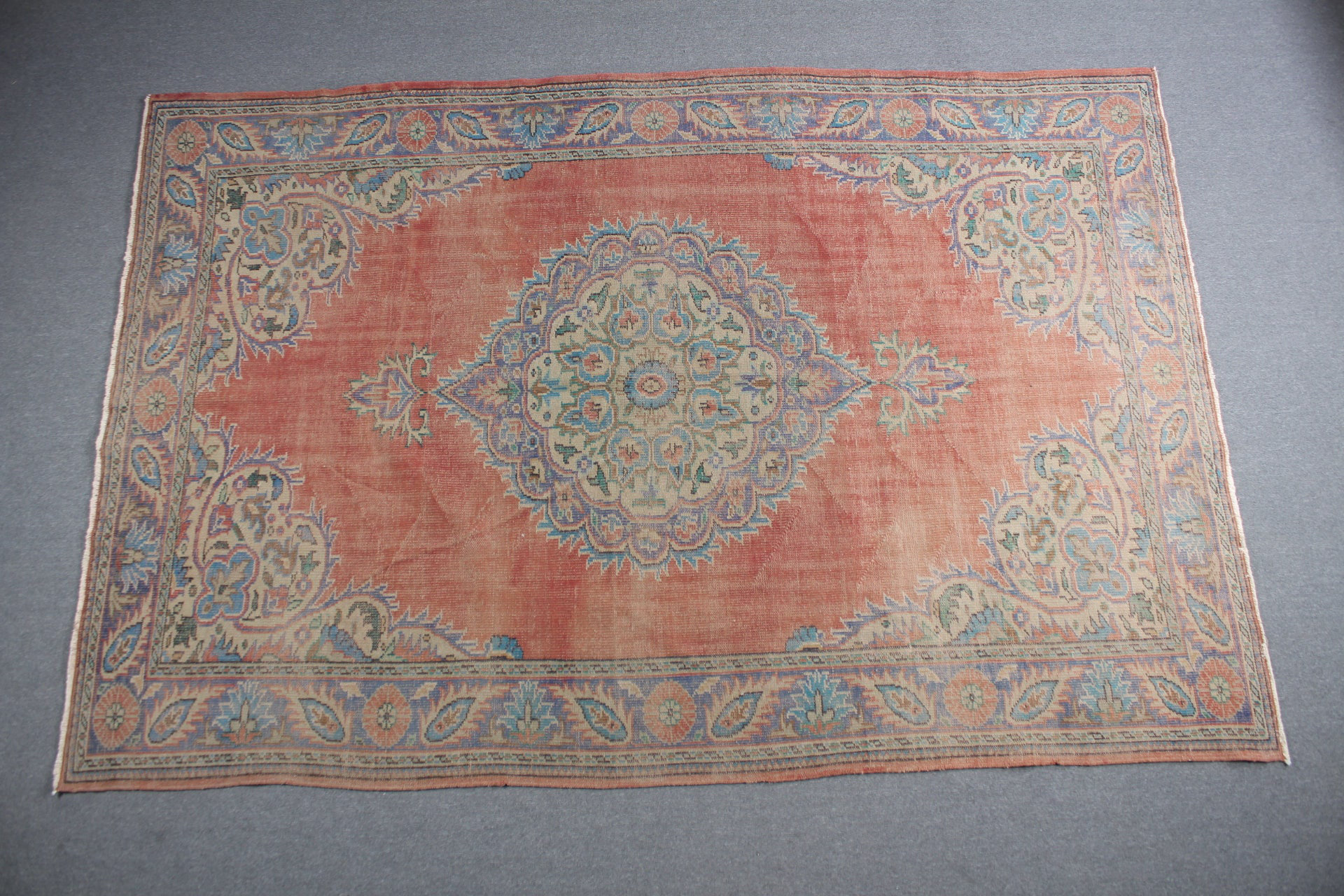 Isabelline Vintage Turkish Oushak Rug in Muted Red for Modern and ...