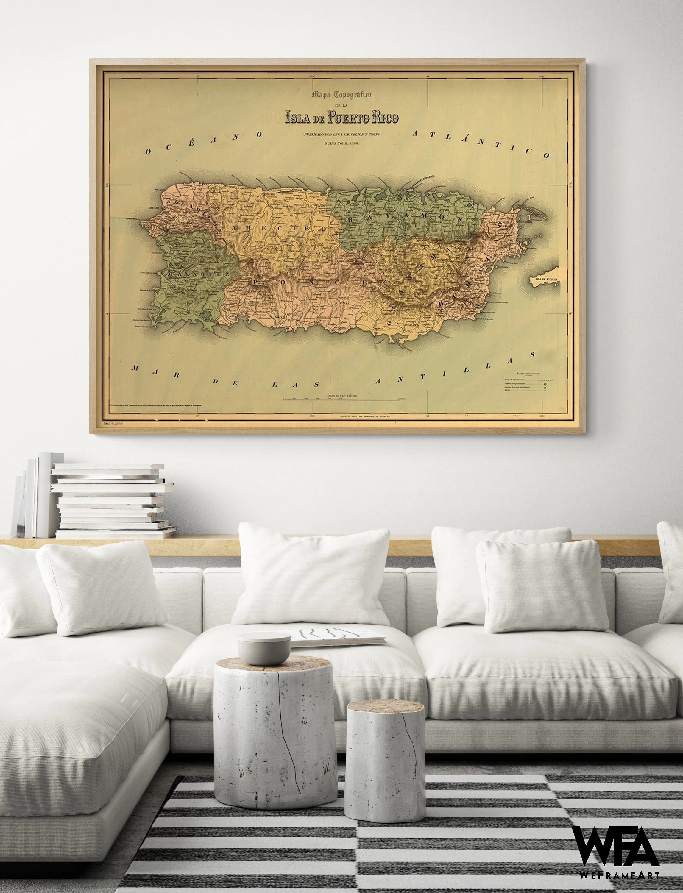 WeFrameArt Puerto Rico 1886, Antique Map Of Puerto Rico, Rustic Hallway ...