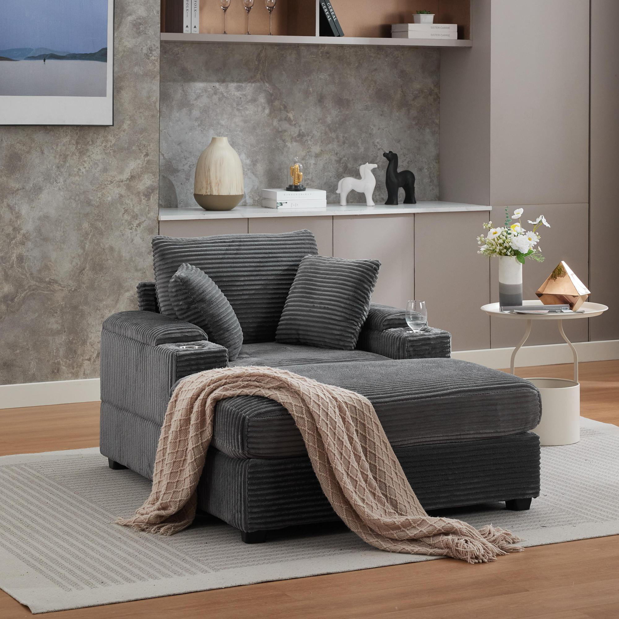 Latitude Run® Corduroy Upholstered Chaise Lounge Sofa with Handrail ...