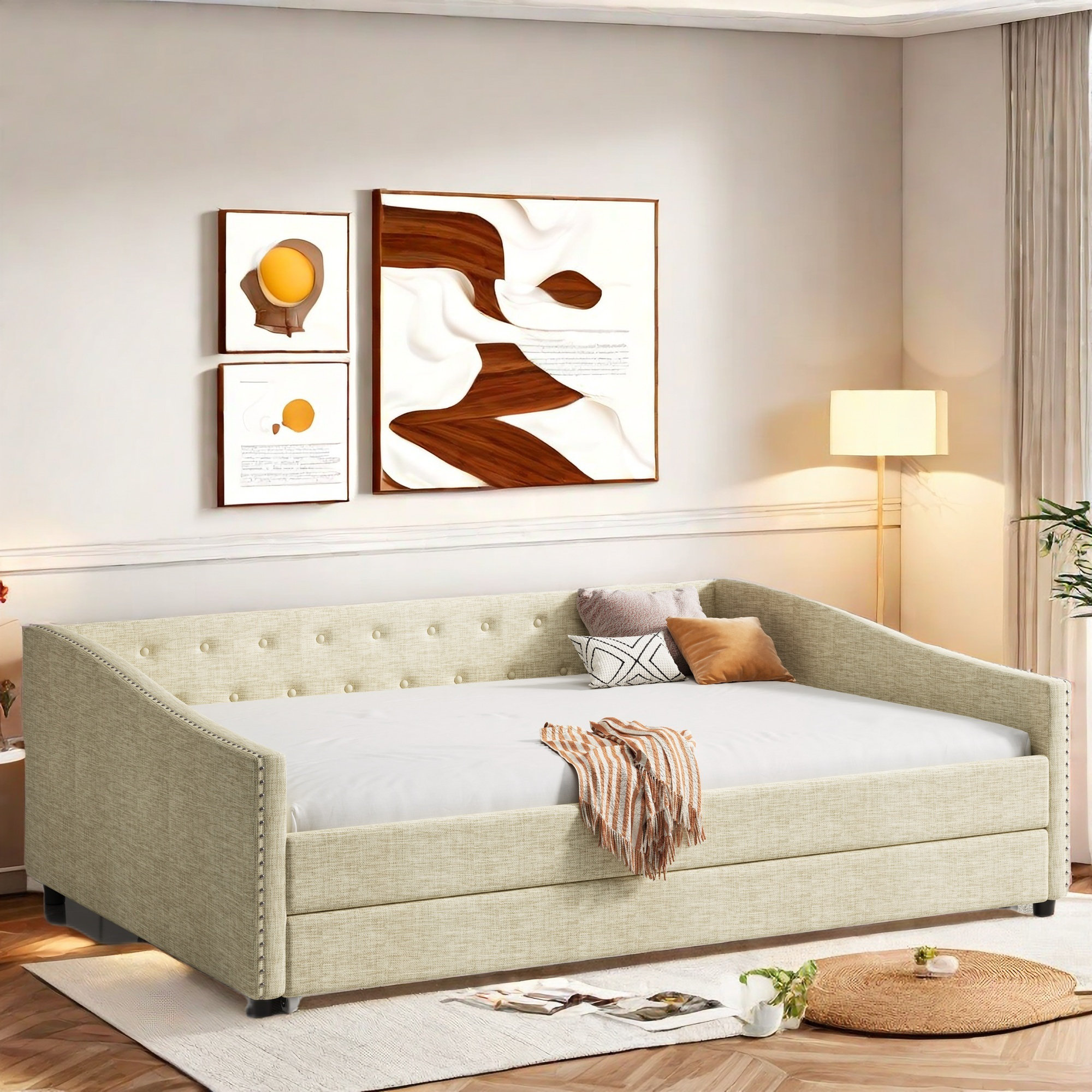 Lark Manor™ Forace Daybed With Trundle, Button On Back And Piping On ...