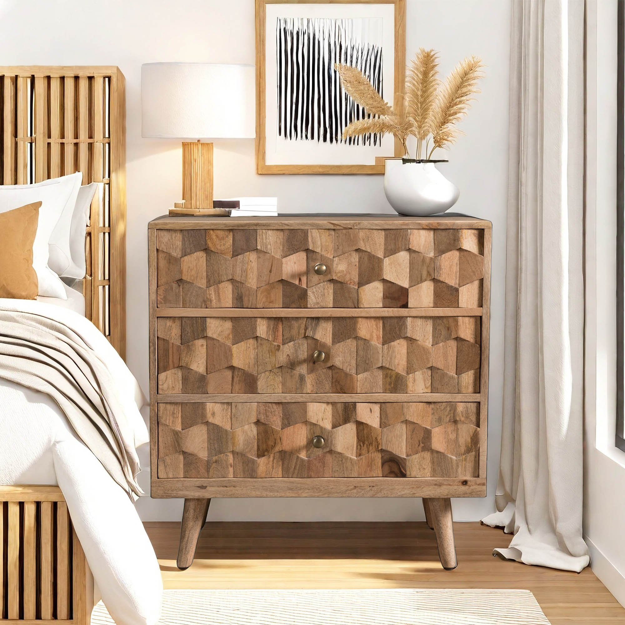 George Oliver Ludolf 3 Drawer Solid Mango Wood Dresser, Modern Small ...