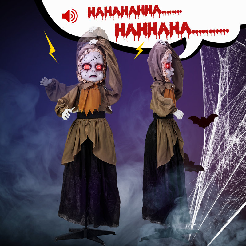 The Holiday Aisle® 5.3Ft Animatronic Creepy Doll Halloween Decoration ...