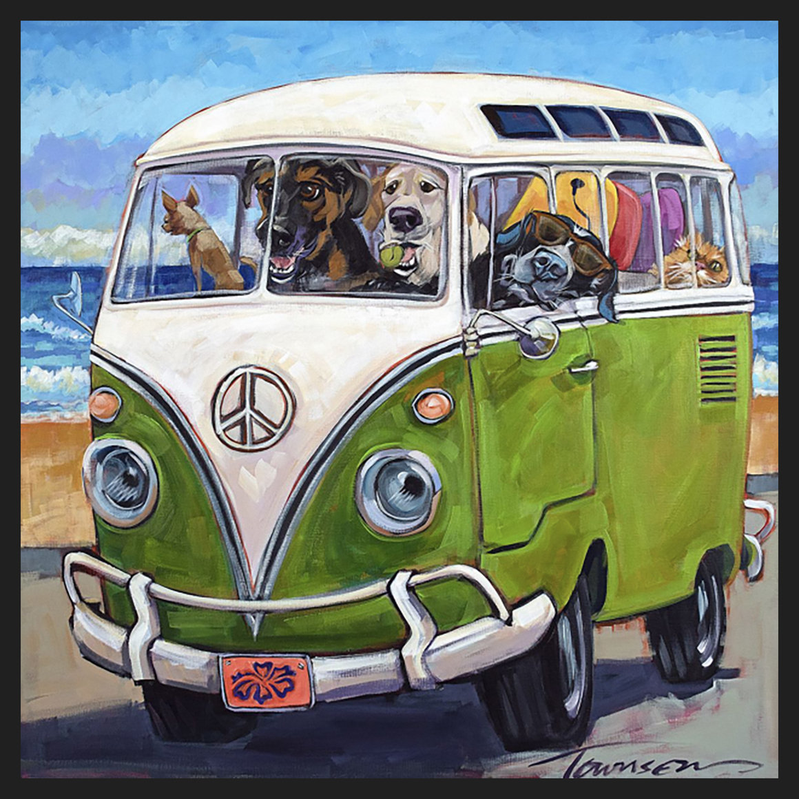 Trinx Hang Loose Dogs Go For A Ride VW Van Framed On Poster Paper Print ...