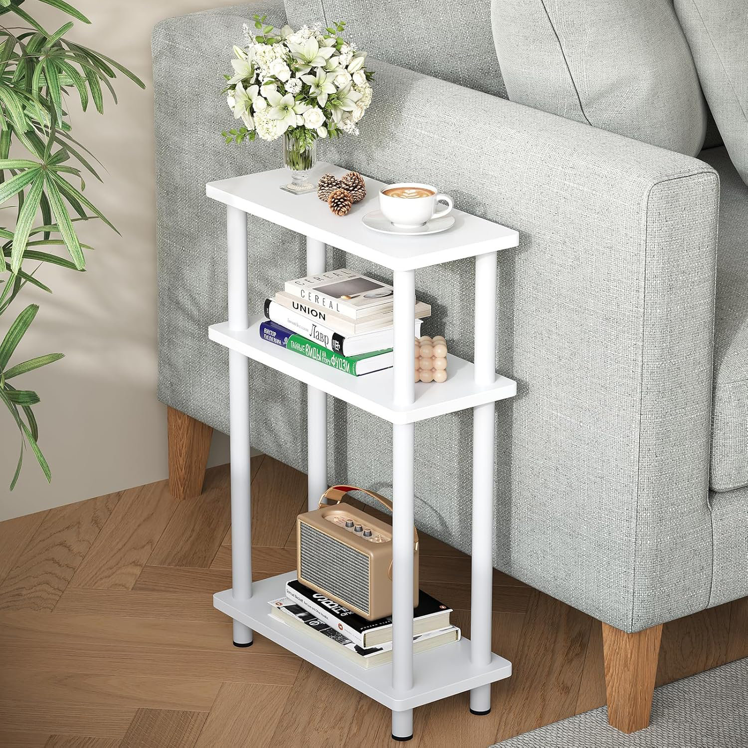 Latitude Run® 7.1" Narrow 3-Tier Side Table - Slim MDF Wood End Table ...