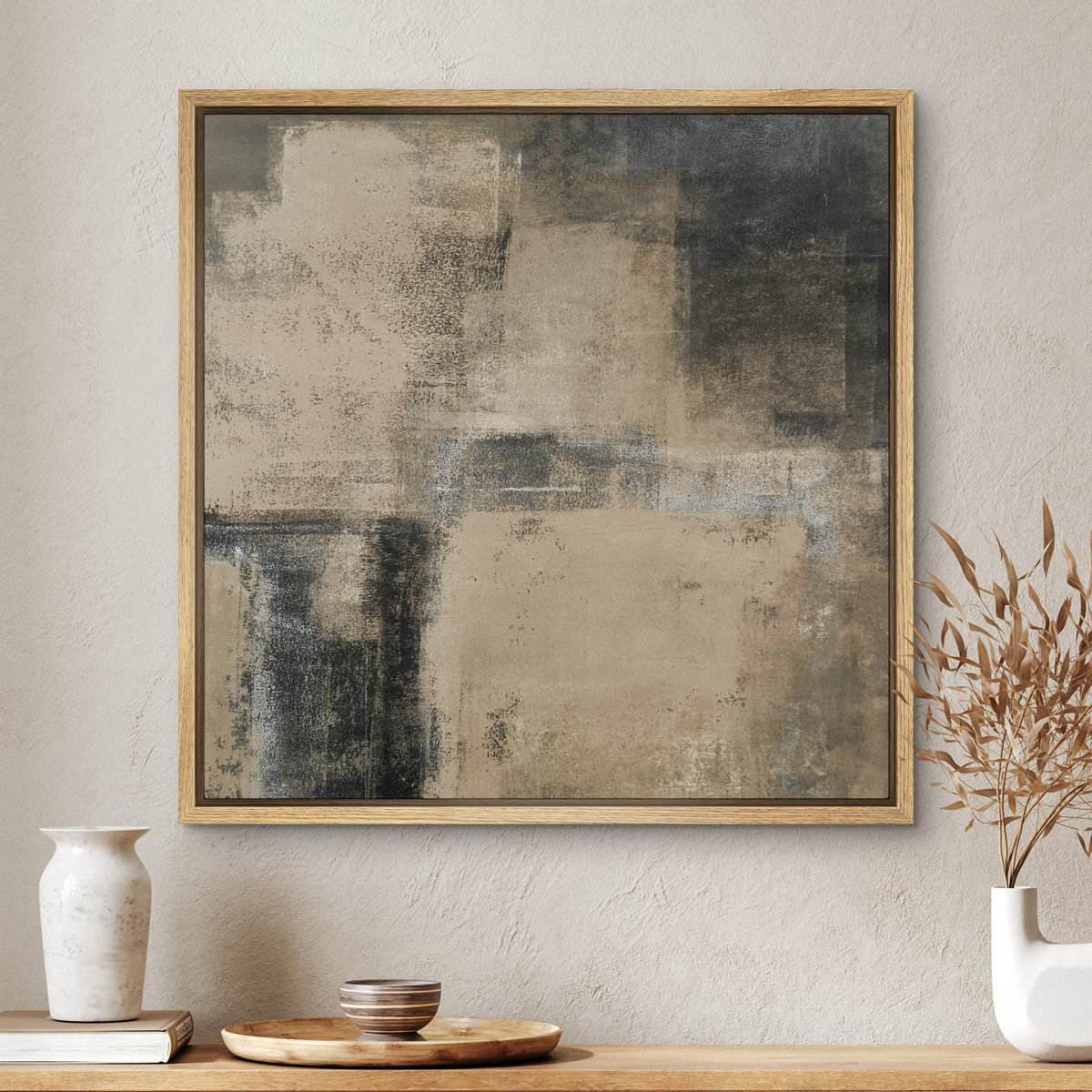 wall26 Faded Textured Brown & Black Color Blocks Abstract Shapes ...