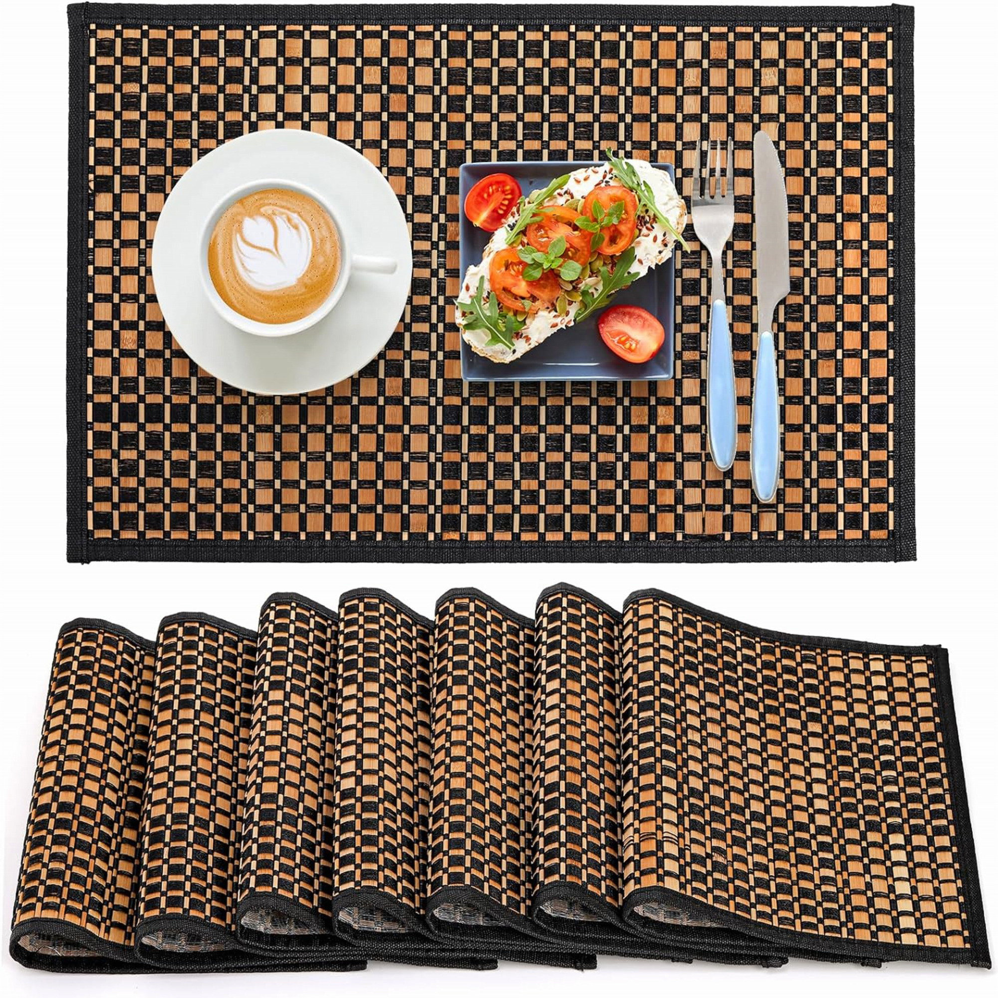 OLVOK 8 Pack Bamboo Placemats, Natural Anti-Slip Dining Table Mats ...
