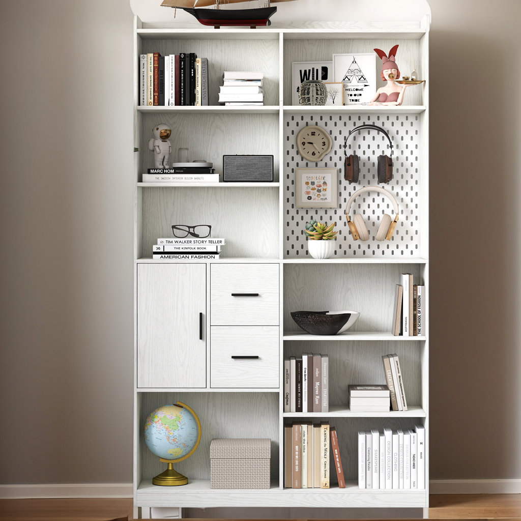 Latitude Run® 78.74" 9 Cube Bookcase, Standard Bookcase With Pegboard ...