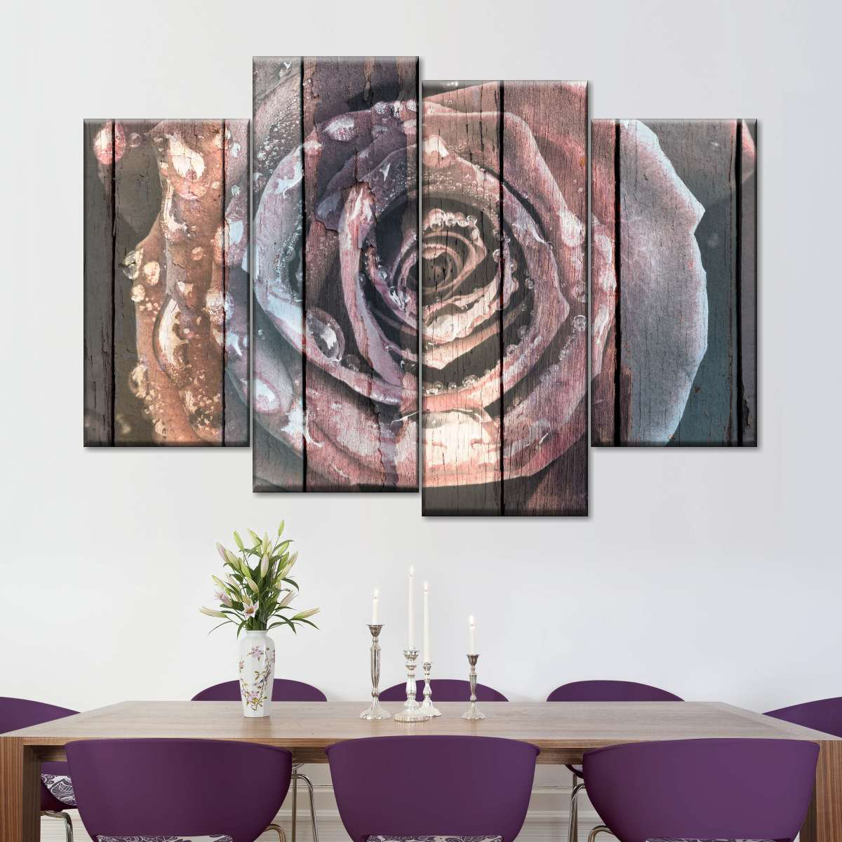 Ebern Designs Colorful Wooden Rose Multi Piece Canvas Print On Canvas 4 ...