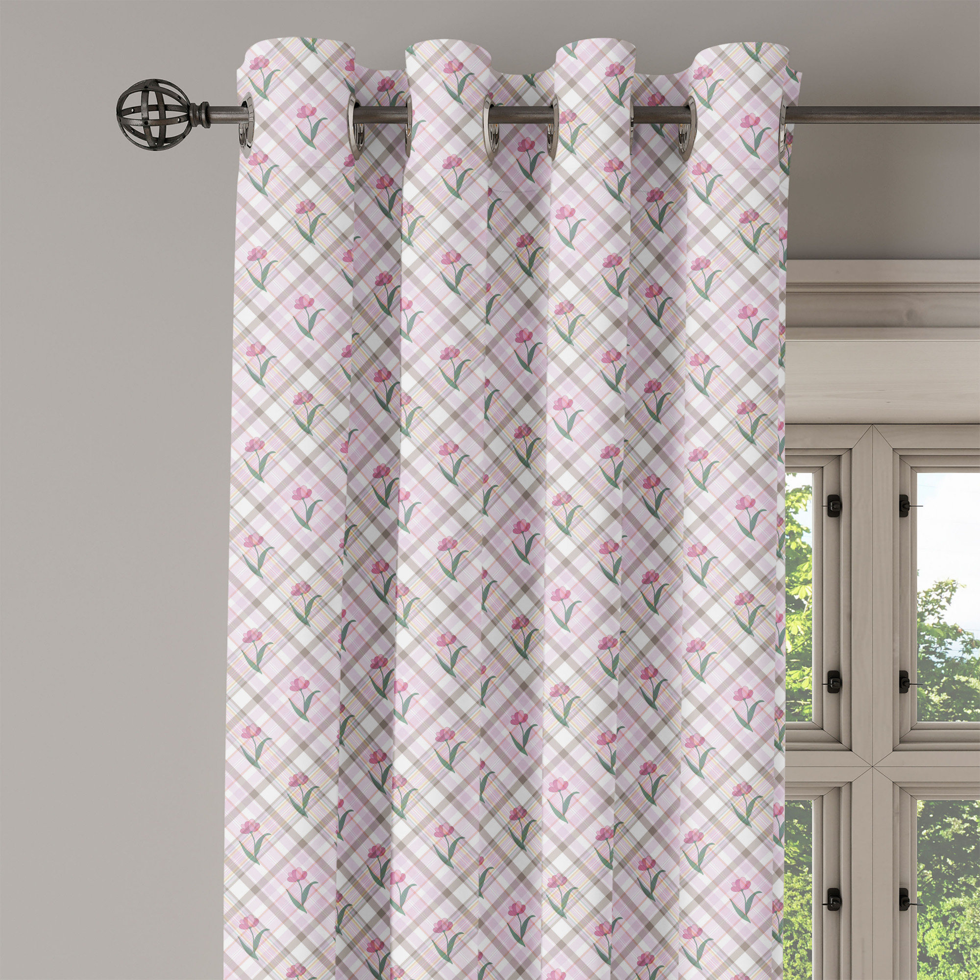East Urban Home Ambesonne Checkered Grommet Curtain, Diagonal Striped ...