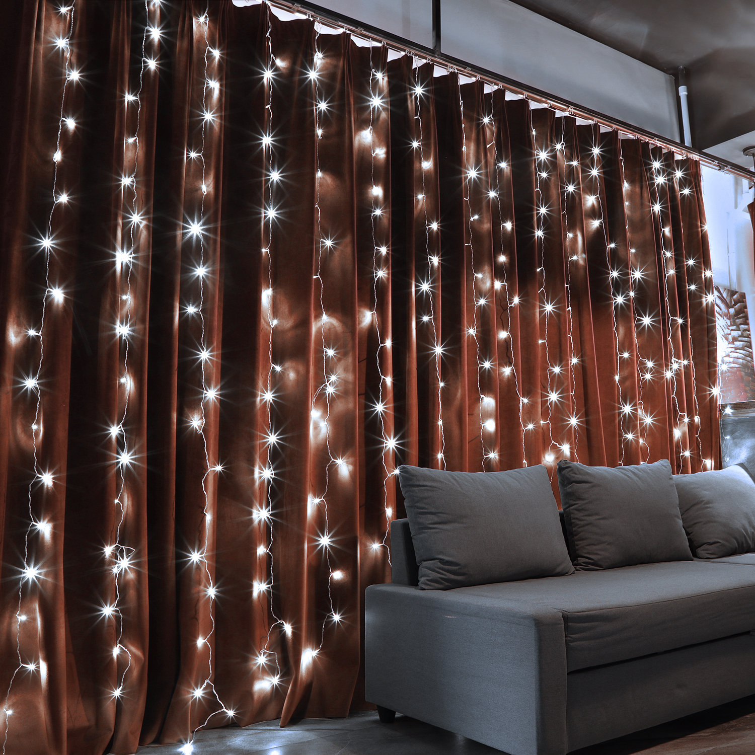 The Holiday Aisle® 320 LED 9.8FT × 9.8FT Window Curtain String Light, 8 ...
