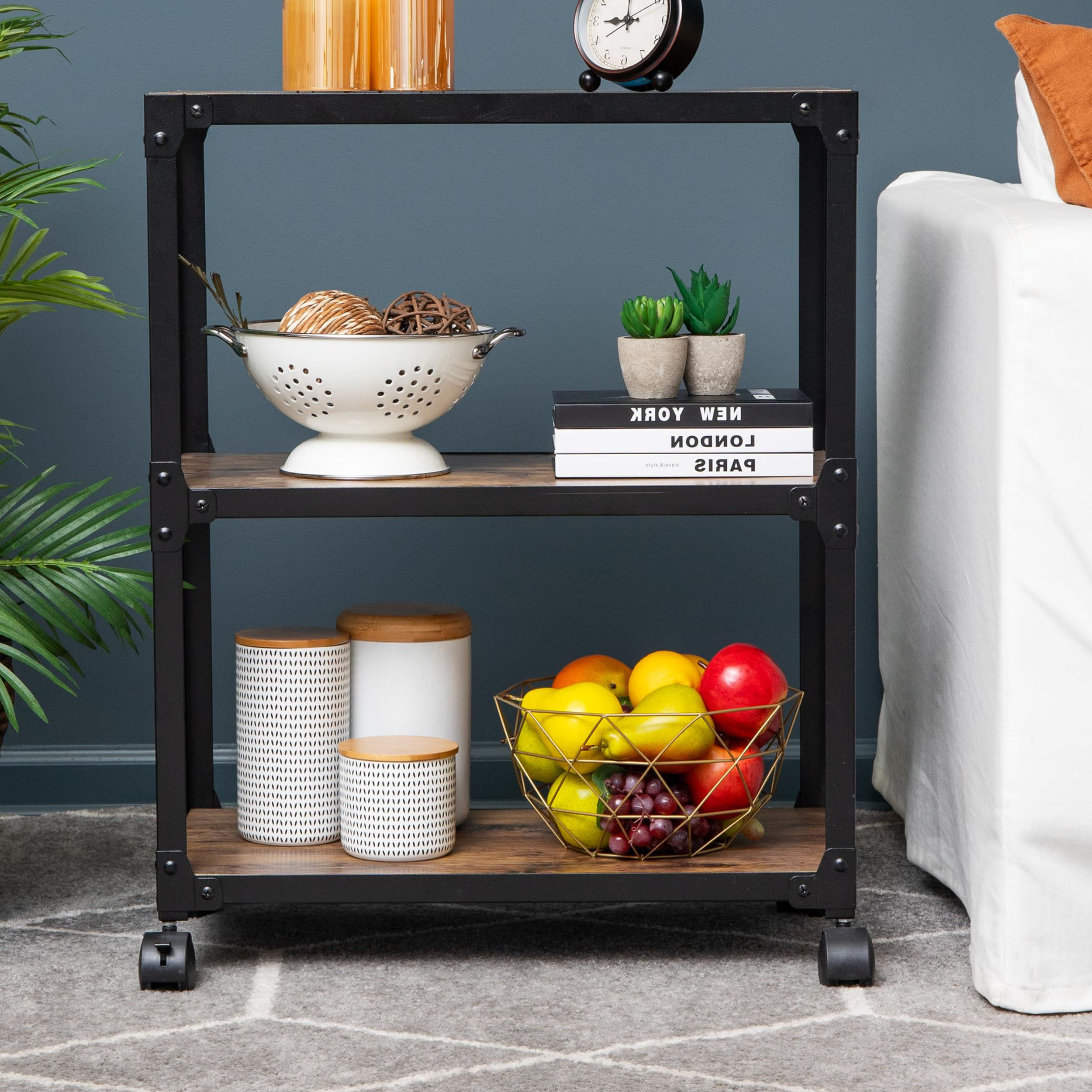 17 Stories 3-Tier Rolling Cart, 23"L x 12"W x 29.5"H, Brown | Wayfair