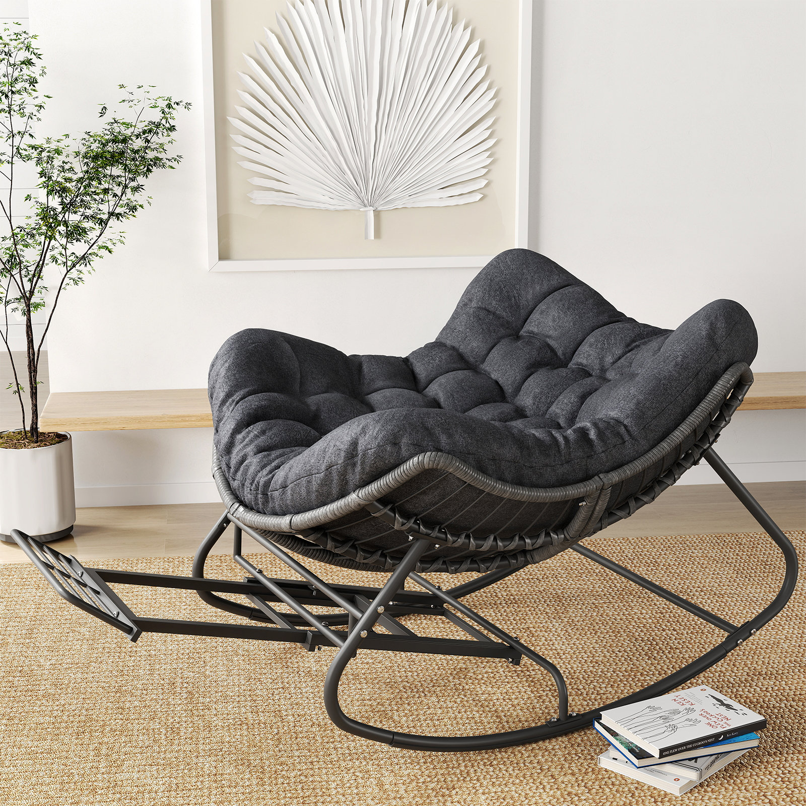 Corrigan Studio® Weixel Wicker Rocking Chair With Cushion And Footrest ...