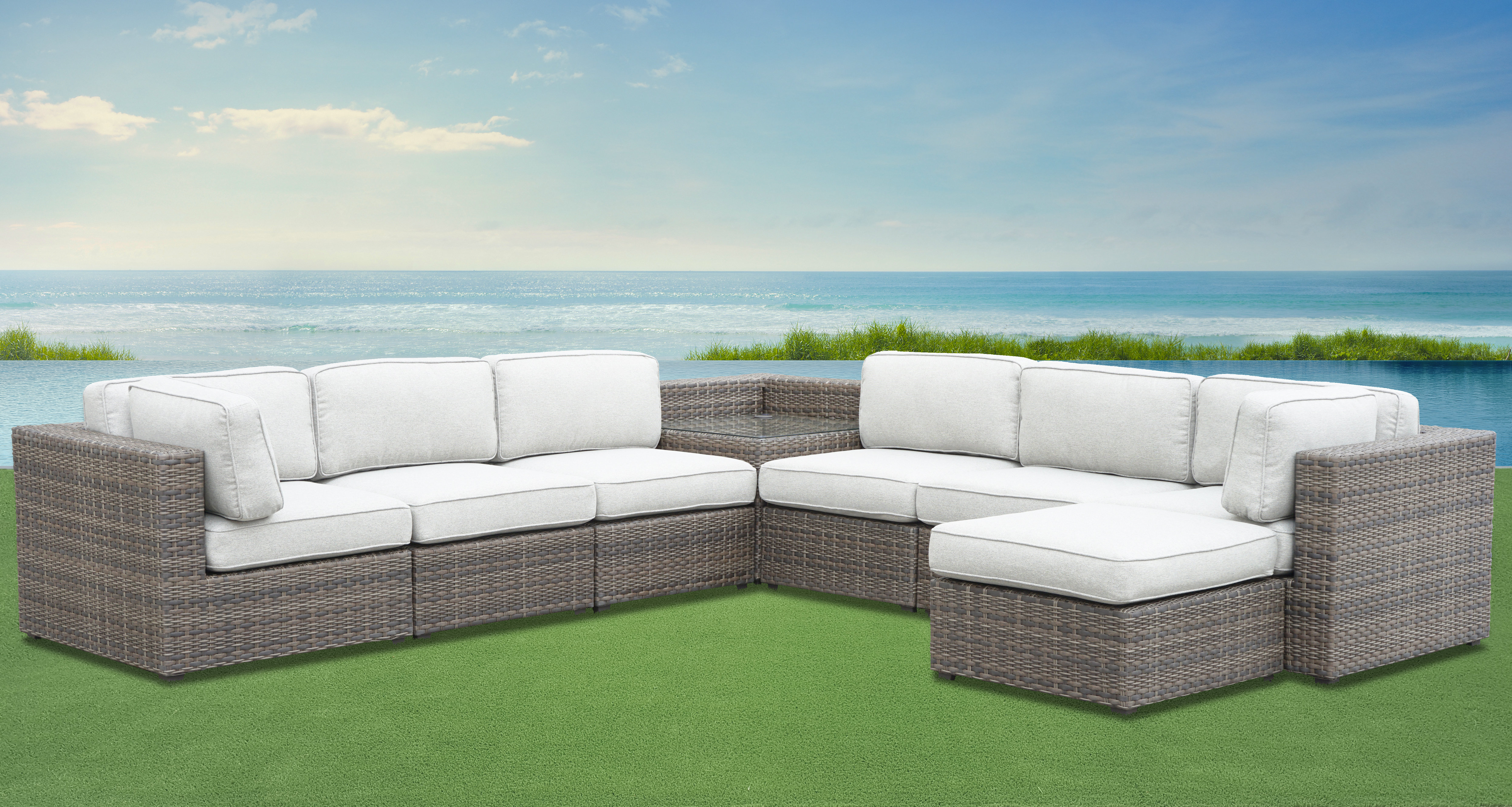Birch Lane™ Montae 222" Wide Outdoor Patio Sectional with Cushions ...