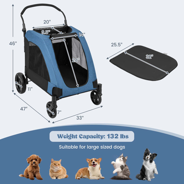 Costway Extra Large Dog Stroller With Dual Entry Safety Belt Adjustable ...