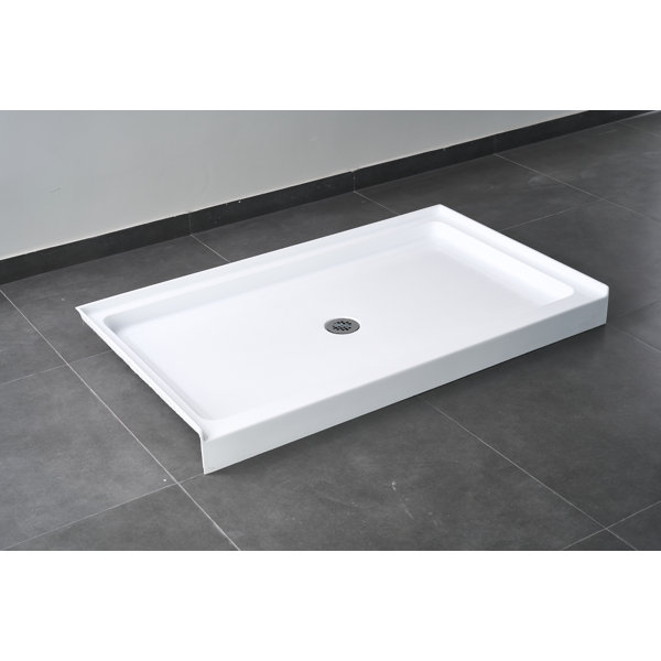 GETPRO 32" D X 60" W Acrylic Center Drain Shower Base with Three-Sided ...