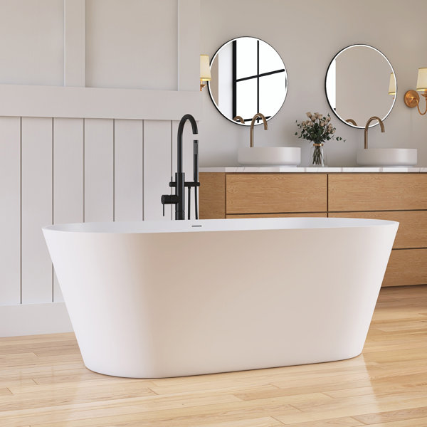 MEDUNJESS 63'' Freestanding Tub Solid Surface Deep Freestanding Soaking ...