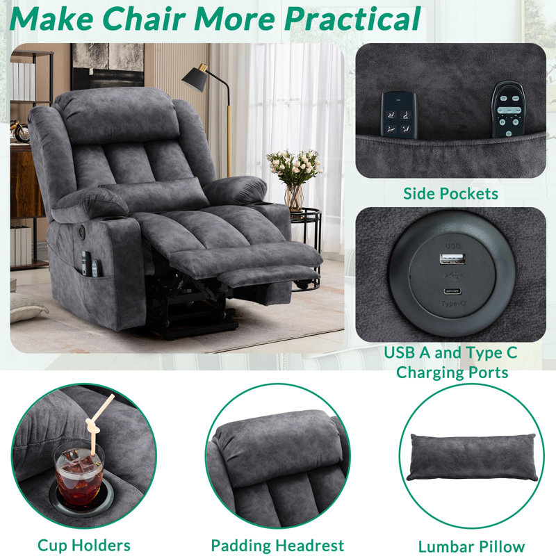 Latitude Run® Tall Large Dual Motor Power Lift Recliner Chair With ...