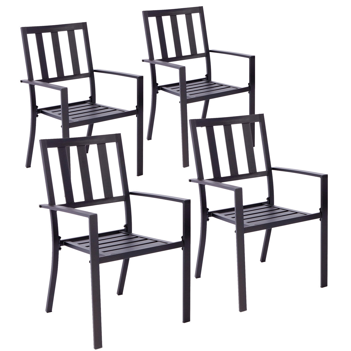 Latitude Run® Metal Patio Stackable Arm-rest Dining Chair Set of 4 ...