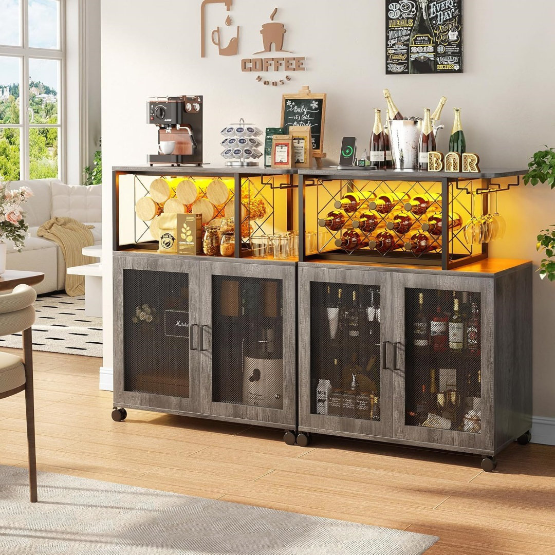 Brayden Studio Small Bar Cart, Liquor Cabinet With LED Light, For ...