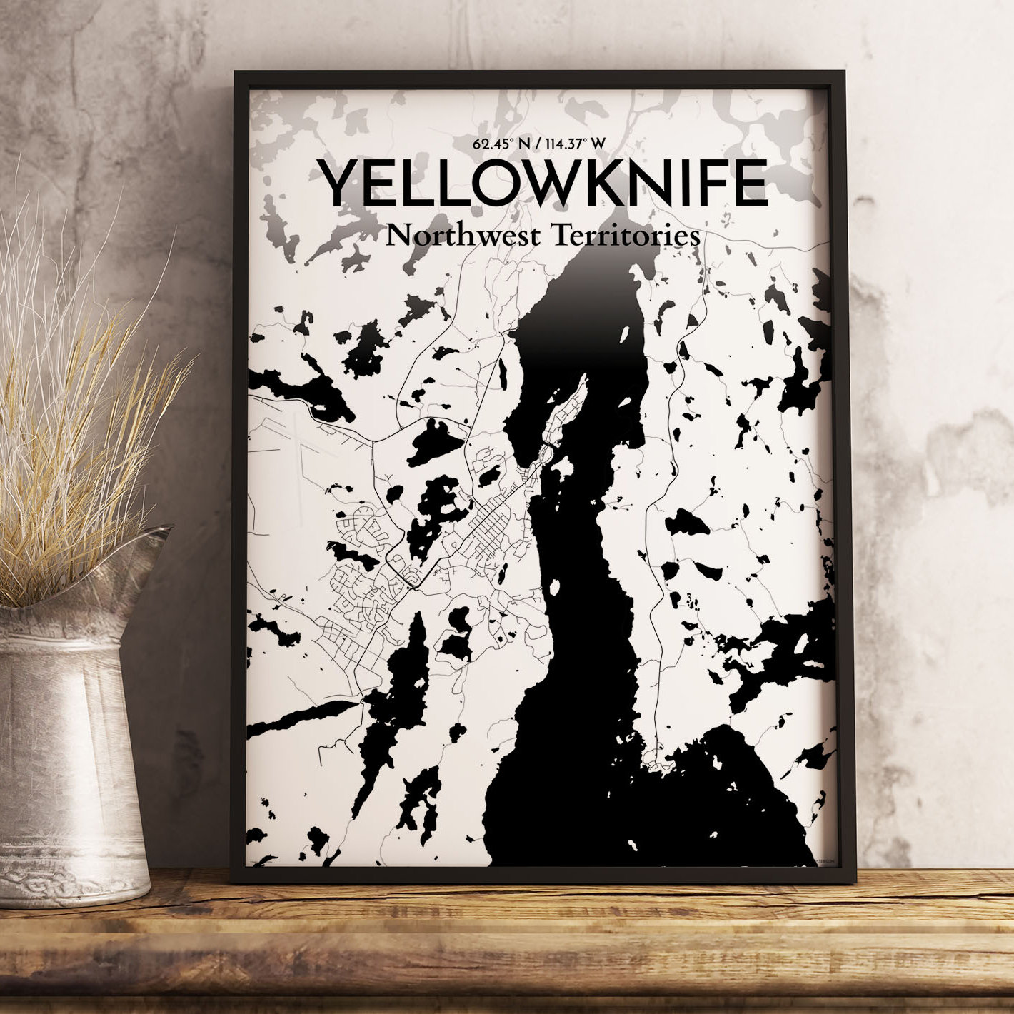 Wrought Studio 'Yellowknife City Map' Graphic Art Print Poster in Ink ...