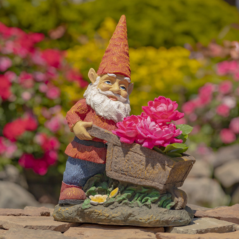 Trinx 17" Tall Spring Gnome Garden Statue with Wheelbarrow | Wayfair