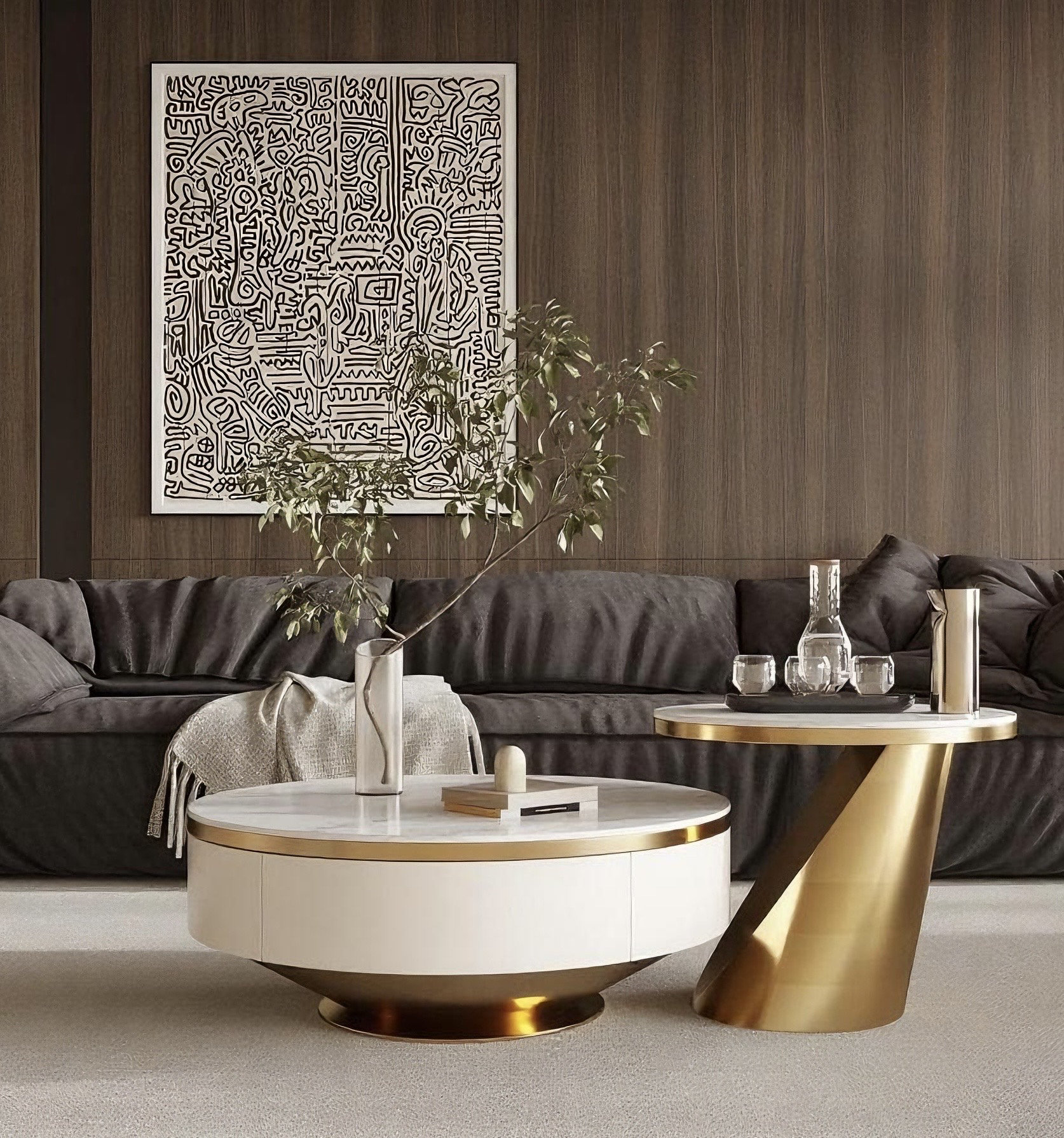 Everly Quinn Danieka No-Assembly Required, Light Luxury Nesting Coffee Table With Faux Marble ...