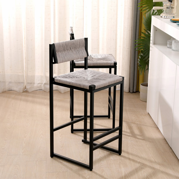 Latitude Run® Gray Set Of 2 Hand Weave Bar Stools With Back Counter ...