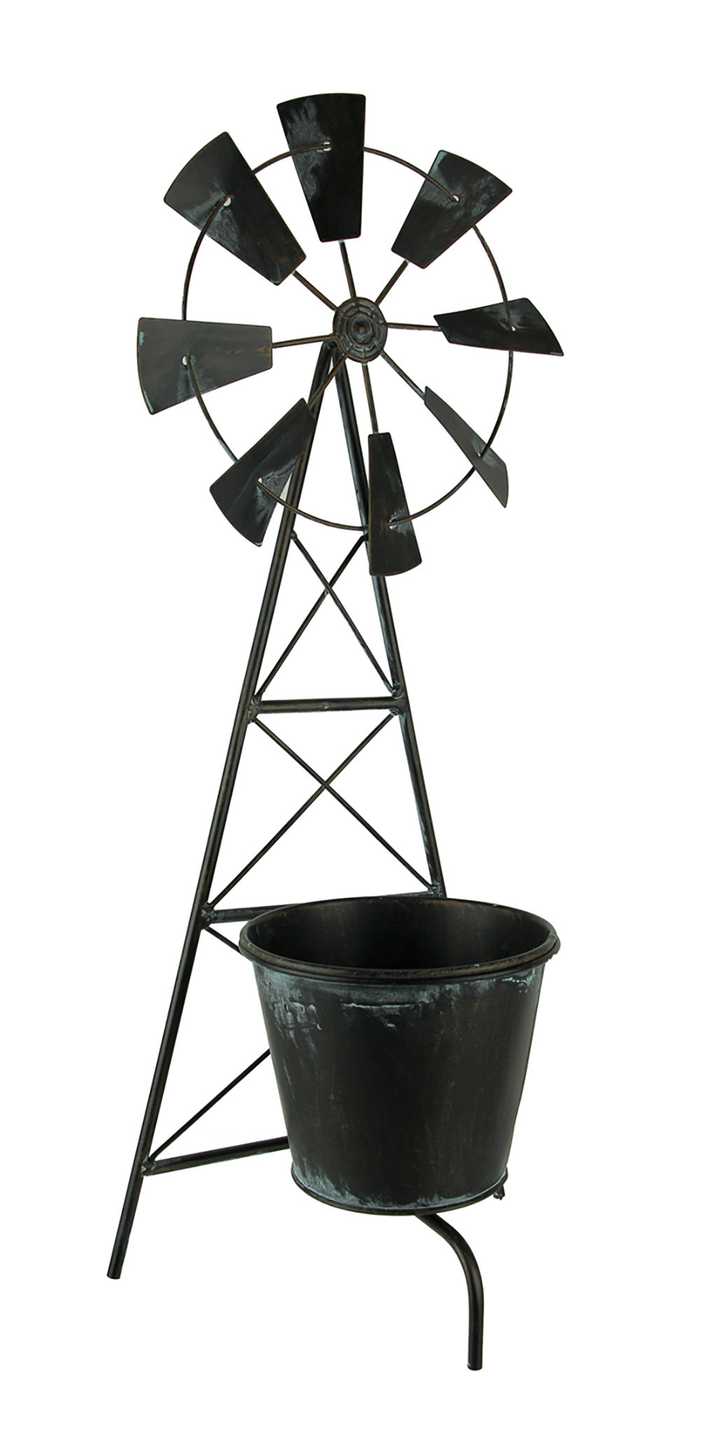 Rosalind Wheeler Metal Garden Windmill Trellis Planter With Pot ...