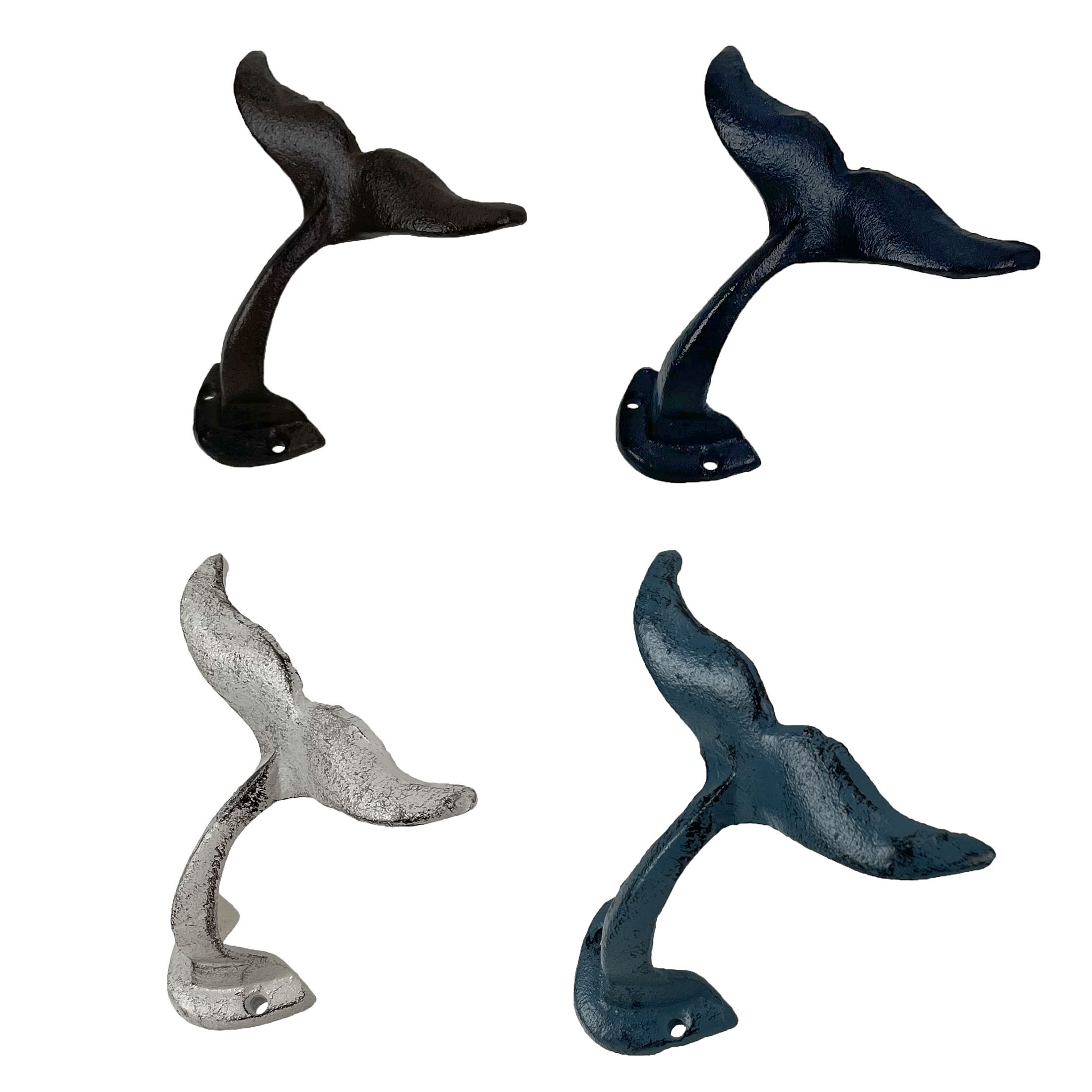 Longshore Tides Colourful Coastal Cast Iron Whale Tail Wall Hooks Set ...