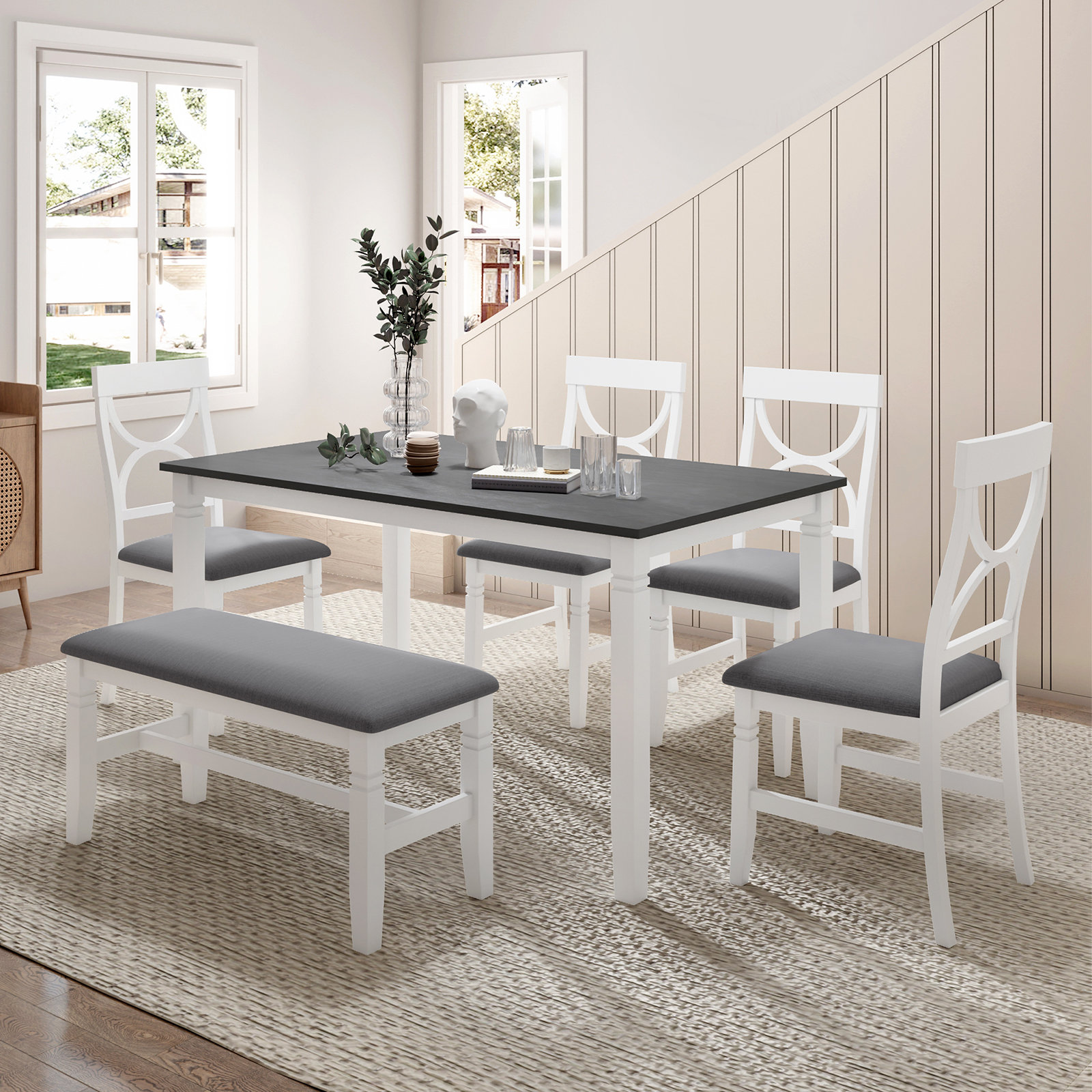 Lark Manor 6-piece Extendable Farmhouse Dining Set With Bench – Solid ...