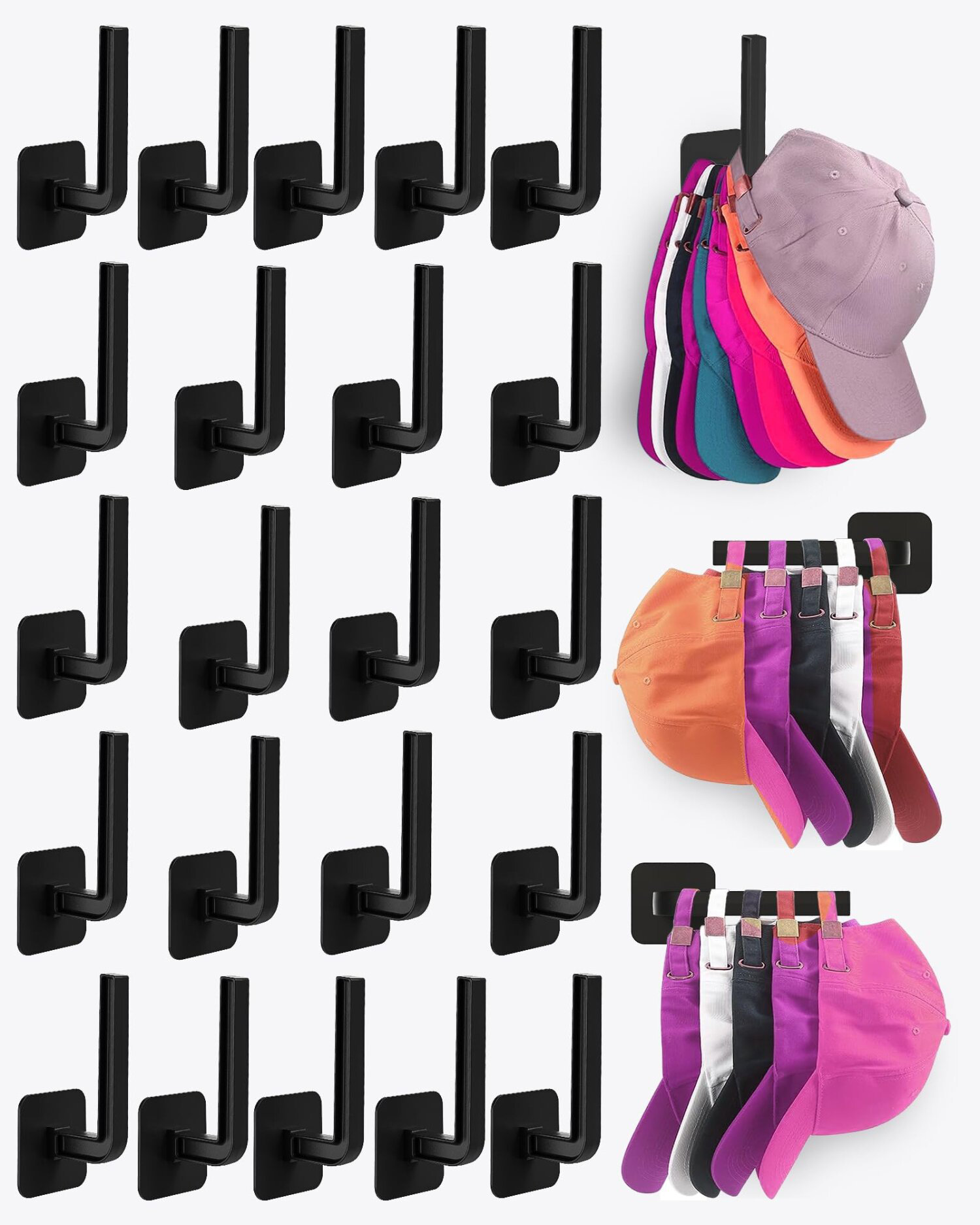 Rebrilliant Multi-Purpose Hat Organizer,Strong Adhesive Hat Hooks for ...