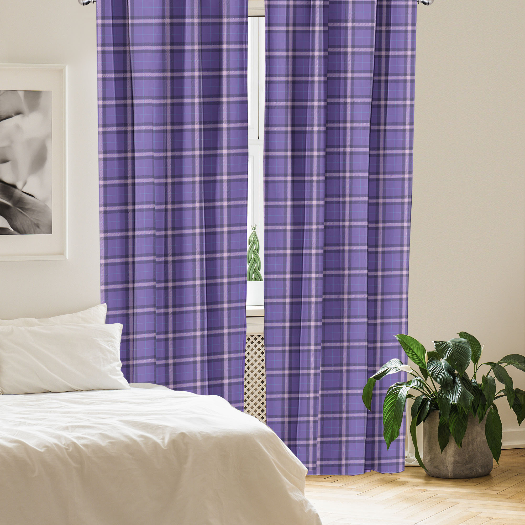 East Urban Home Violet 4-Panel Curtains, Violescent Tartan Pattern ...