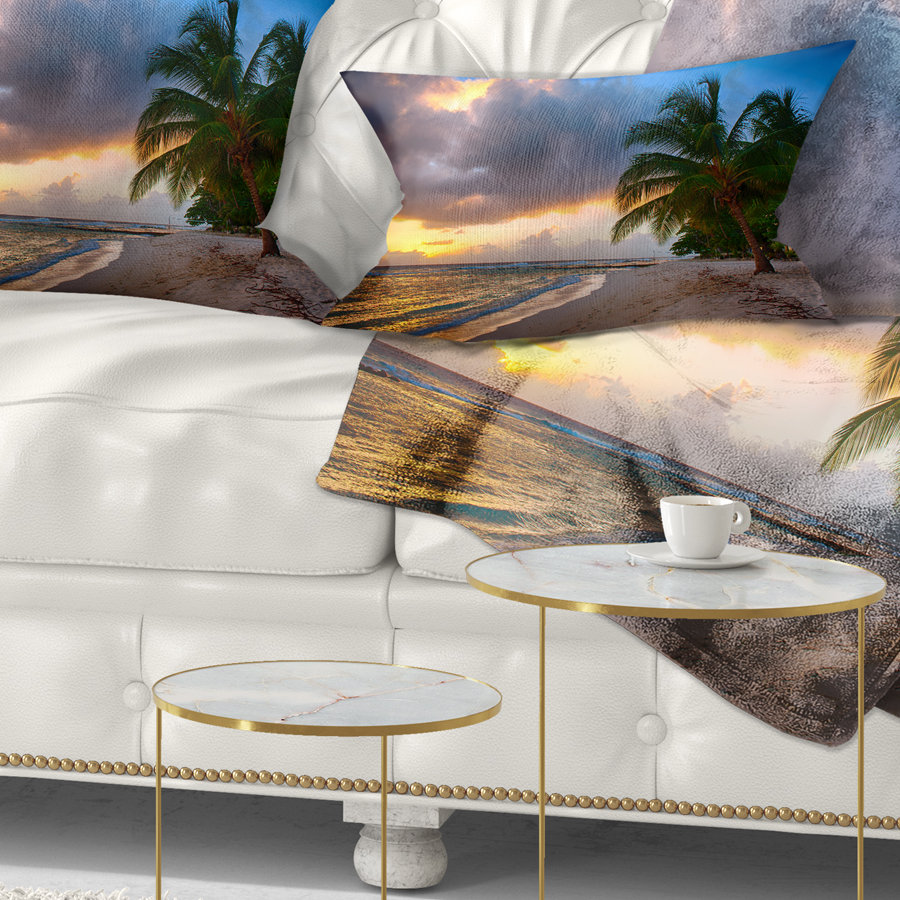 Design Art Seascape Beautiful Beach with Palms in Barbados Lumbar ...