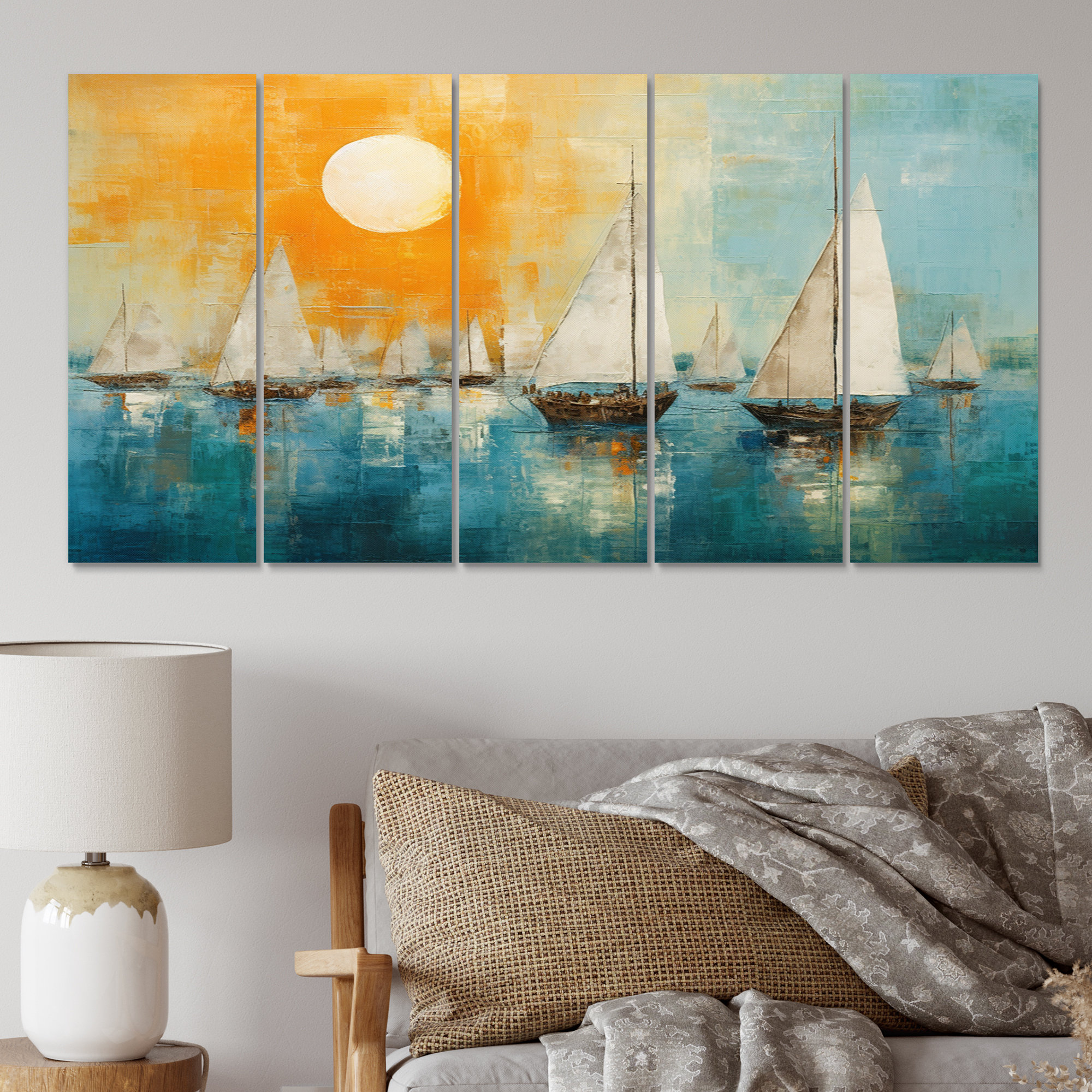 Design Art Boat Abstract Coastline I On Metal 5 Pieces Print | Wayfair