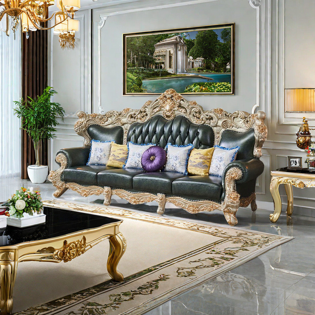 Romero European Style Leather Luxury Sofa 122'' Genuine Leather Rolled ...