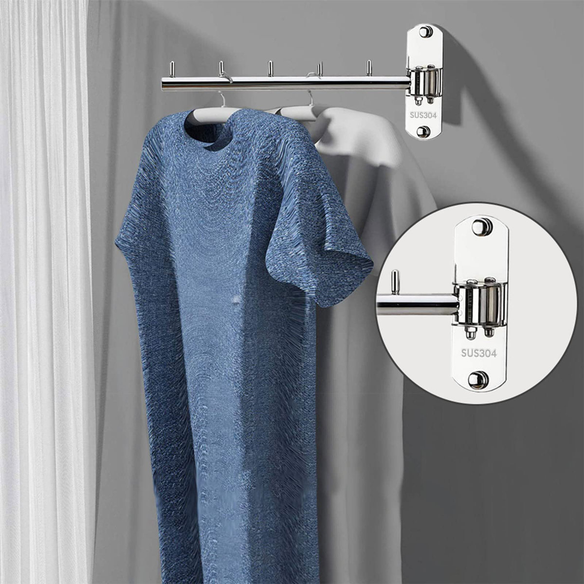Rebrilliant Folding Wall Mounted Clothes Hanger Rack With Swing Arm ...