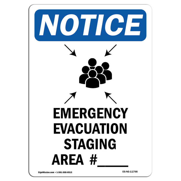 SignMission Notice Emergency Evacuation Sign With Symbol Sign - Wayfair ...