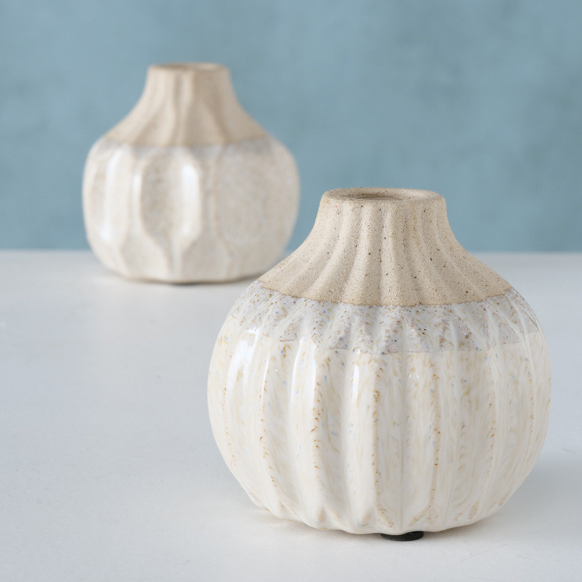 Gracie Oaks 3 Piece Muiris Beige/White Stoneware Table Vase Set | Wayfair